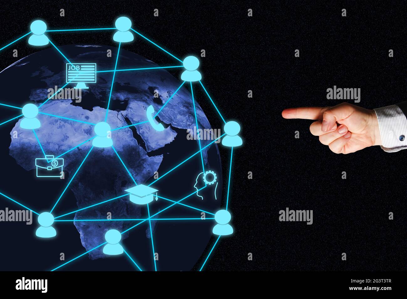 Global network, social networks or networked world, with icons ...
