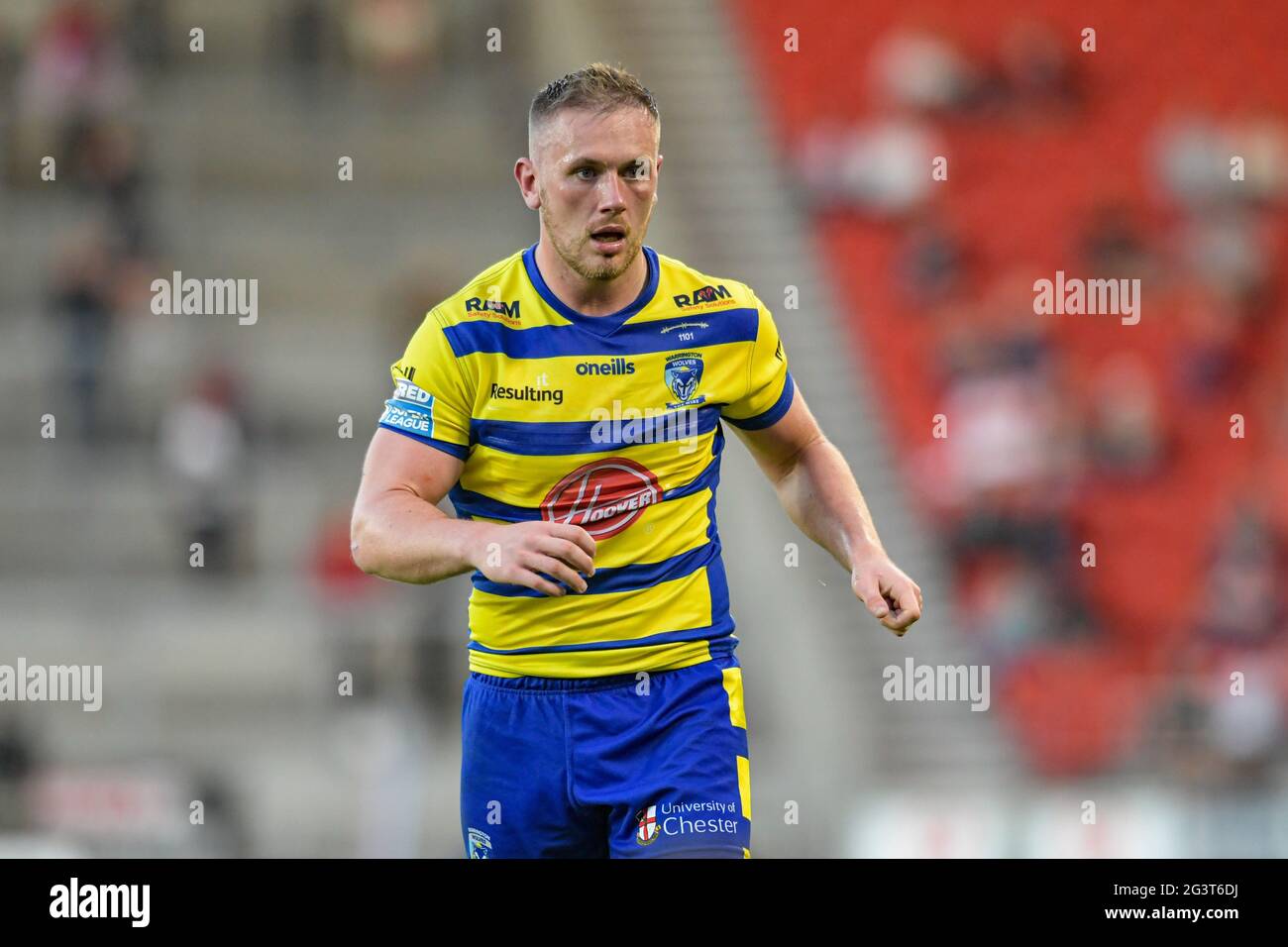 Ben Currie (11) of Warrington Wolves in action during the game Stock ...