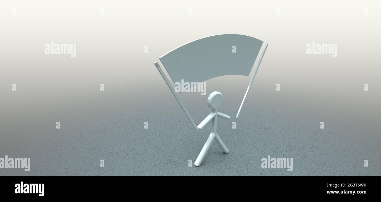 human 3d male figur holding advertising sign on light background Stock ...