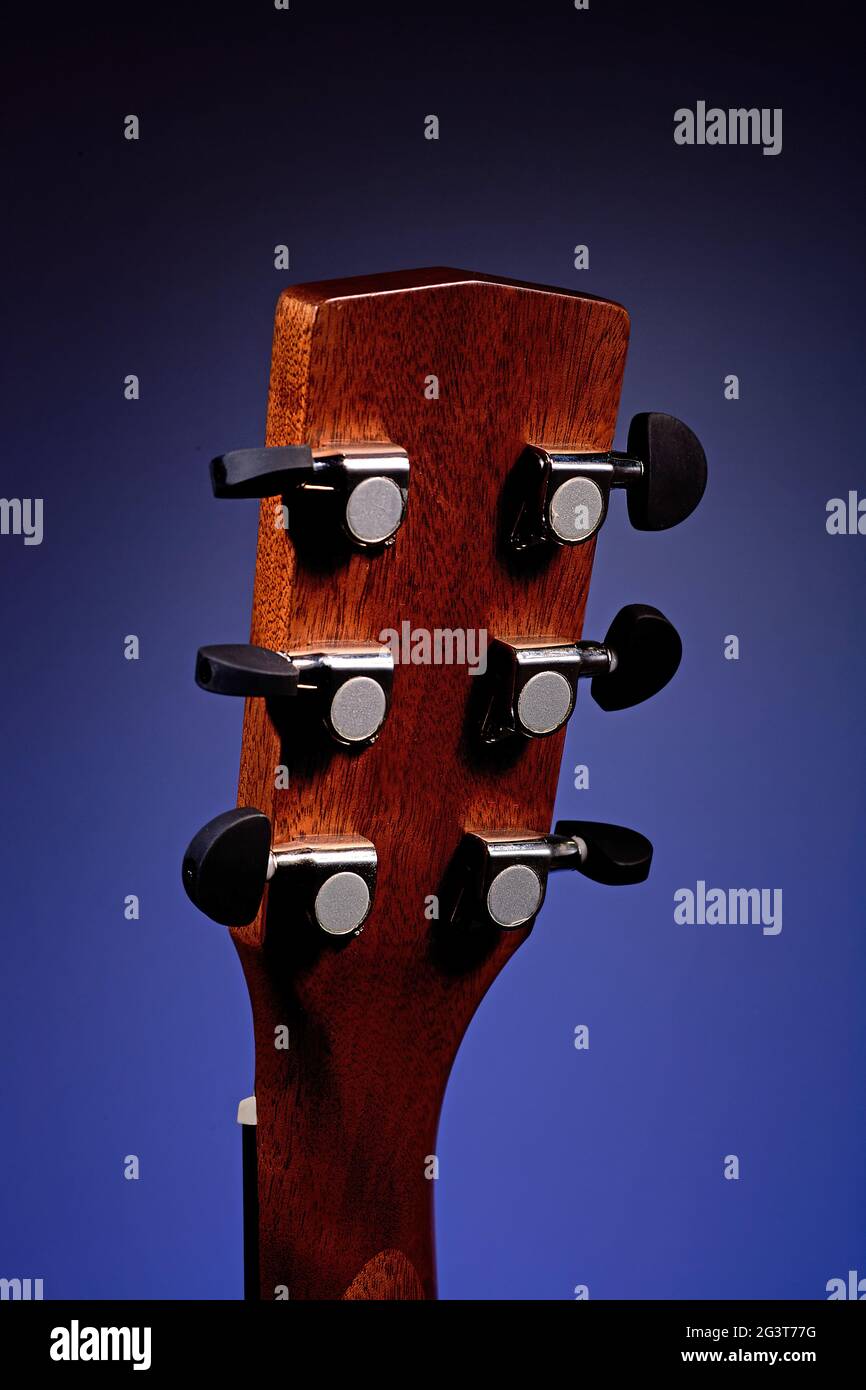 Acoustic guitar neck with strings close-up. Musical background for ...