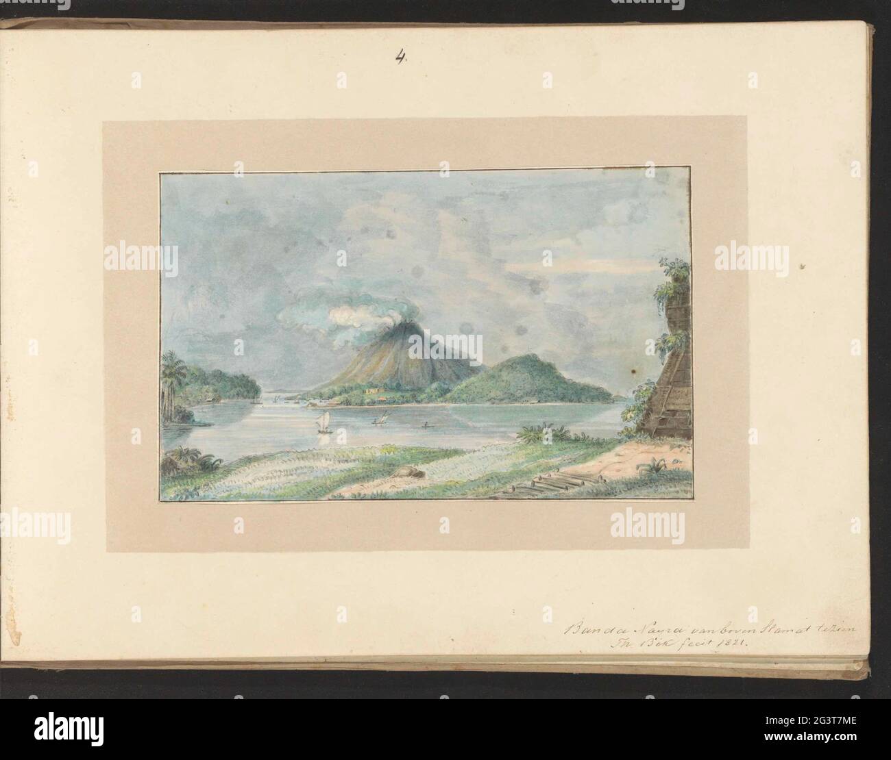 Banda Islands. View of the smoking volcano Gunung API (also called ...