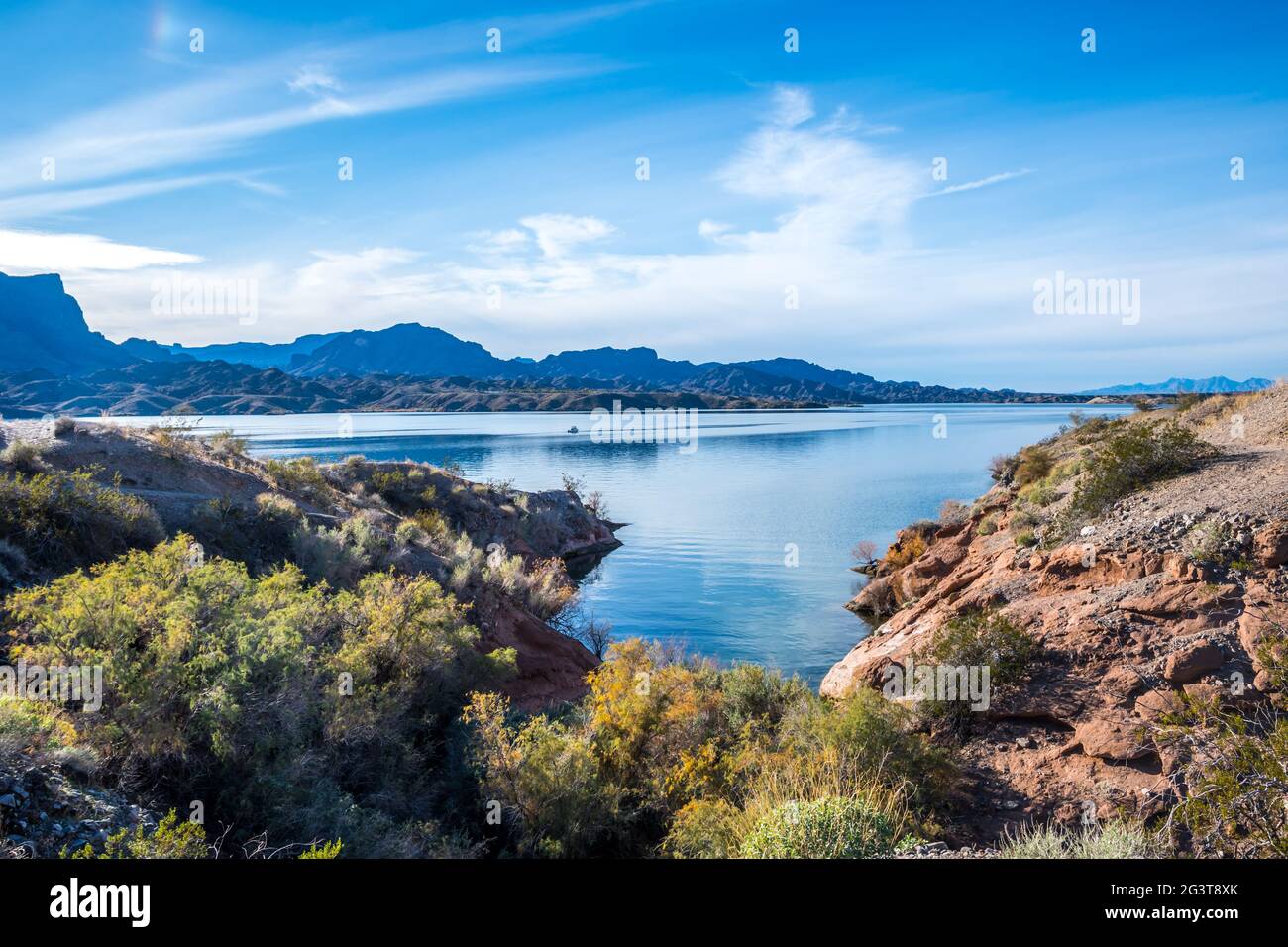 A breathtaking view of the lake in Cattail Cove SP, Arizona Stock Photo ...