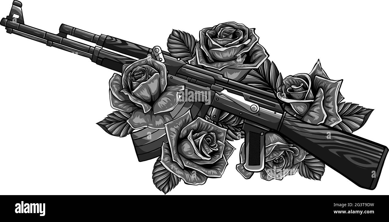 Vector Illustration of rifle with roses design Stock Vector Image & Art ...