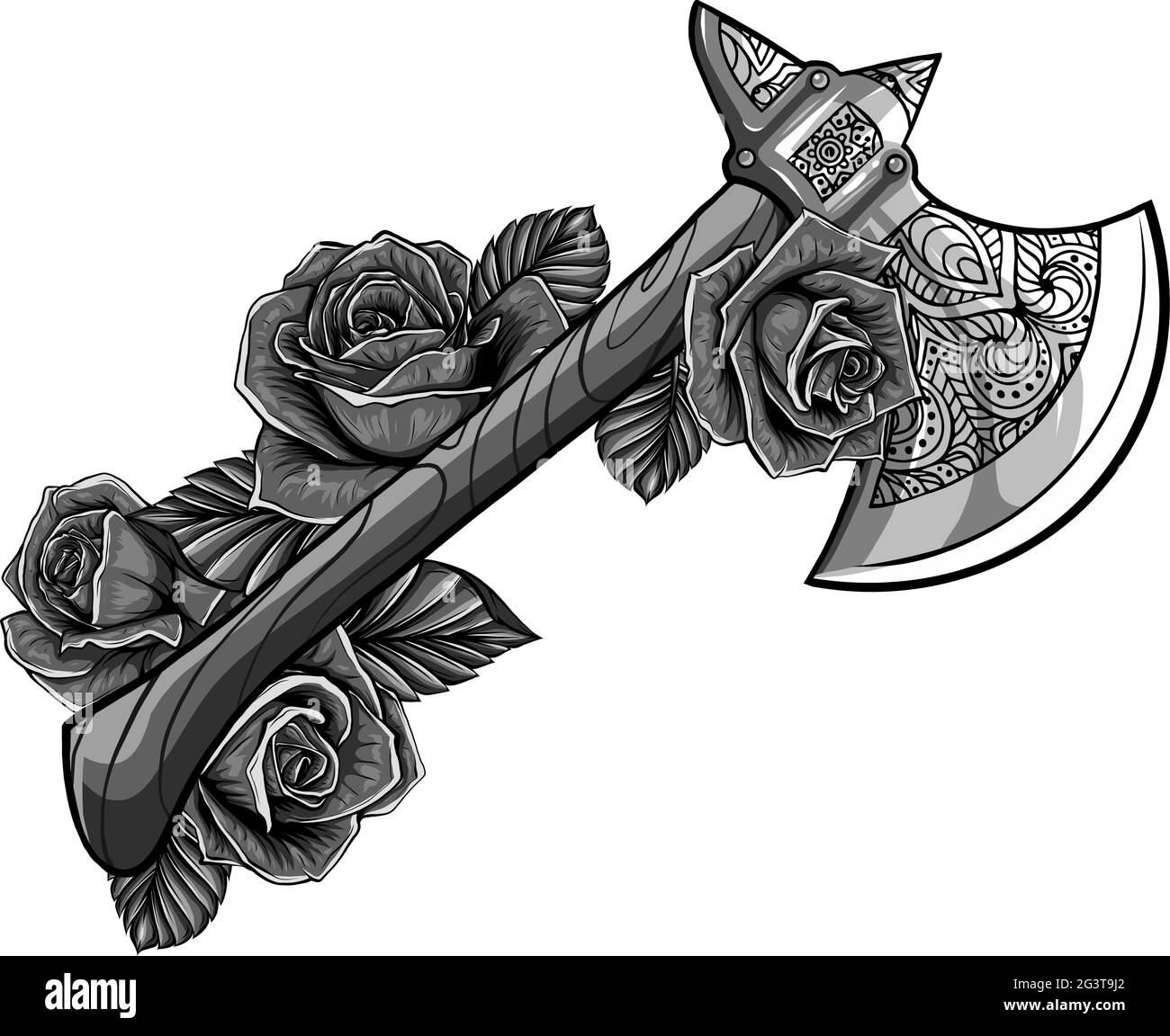 vector illustration of axe with roses design Stock Vector Image & Art ...