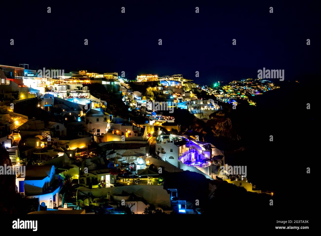 Night Illumination of Houses on the Santorini Caldera Stock Photo - Alamy