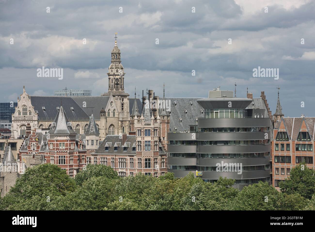 Cityscape of a port of Antwerp in Belgium over the river Stock Photo ...