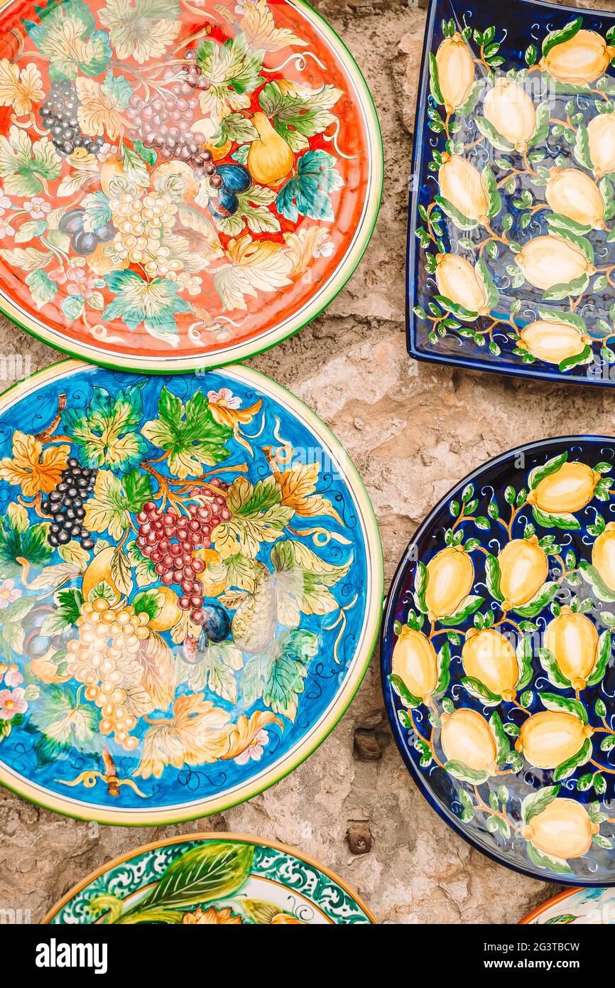 Ceramic plates decorated and painted by hand Stock Photo - Alamy