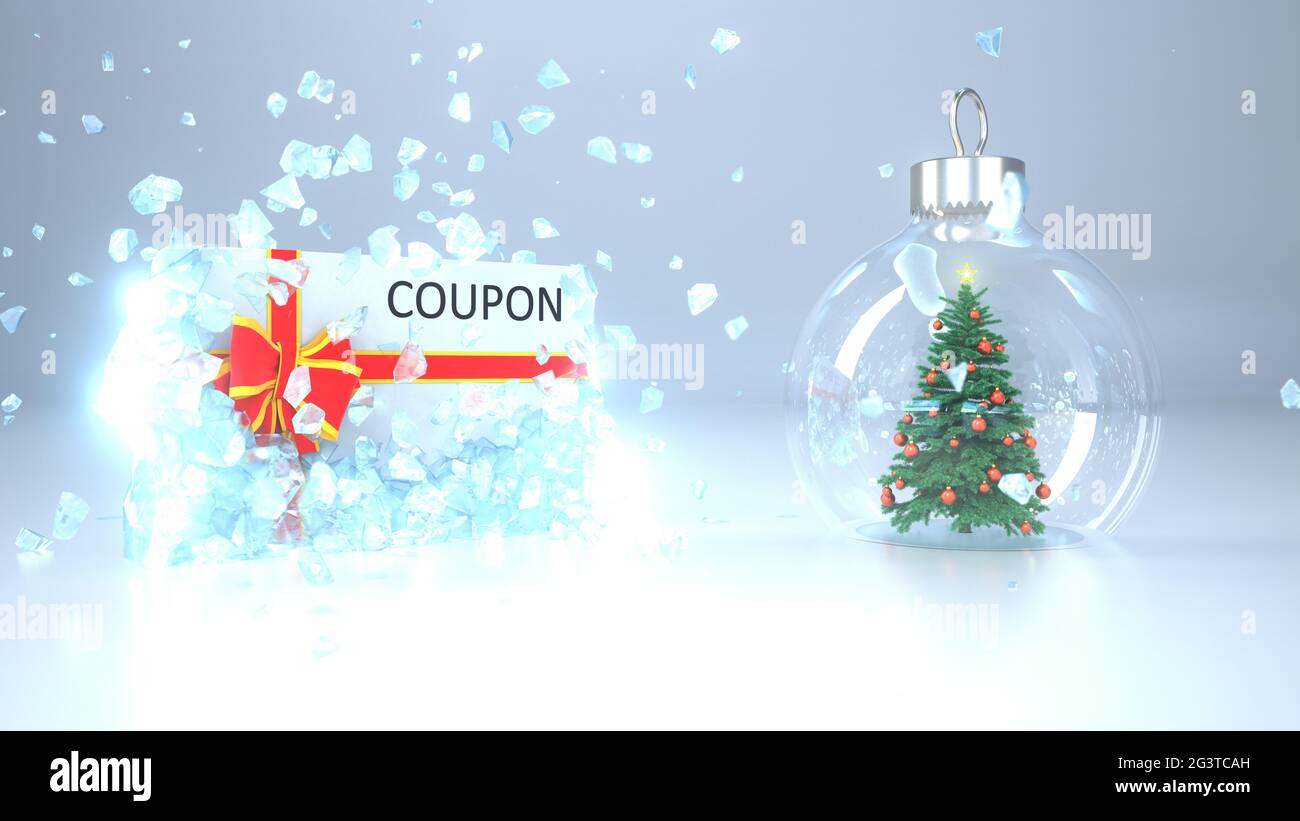 Splintered Ice Coupon Christmas Tree Snow Ball Stock Photo - Alamy