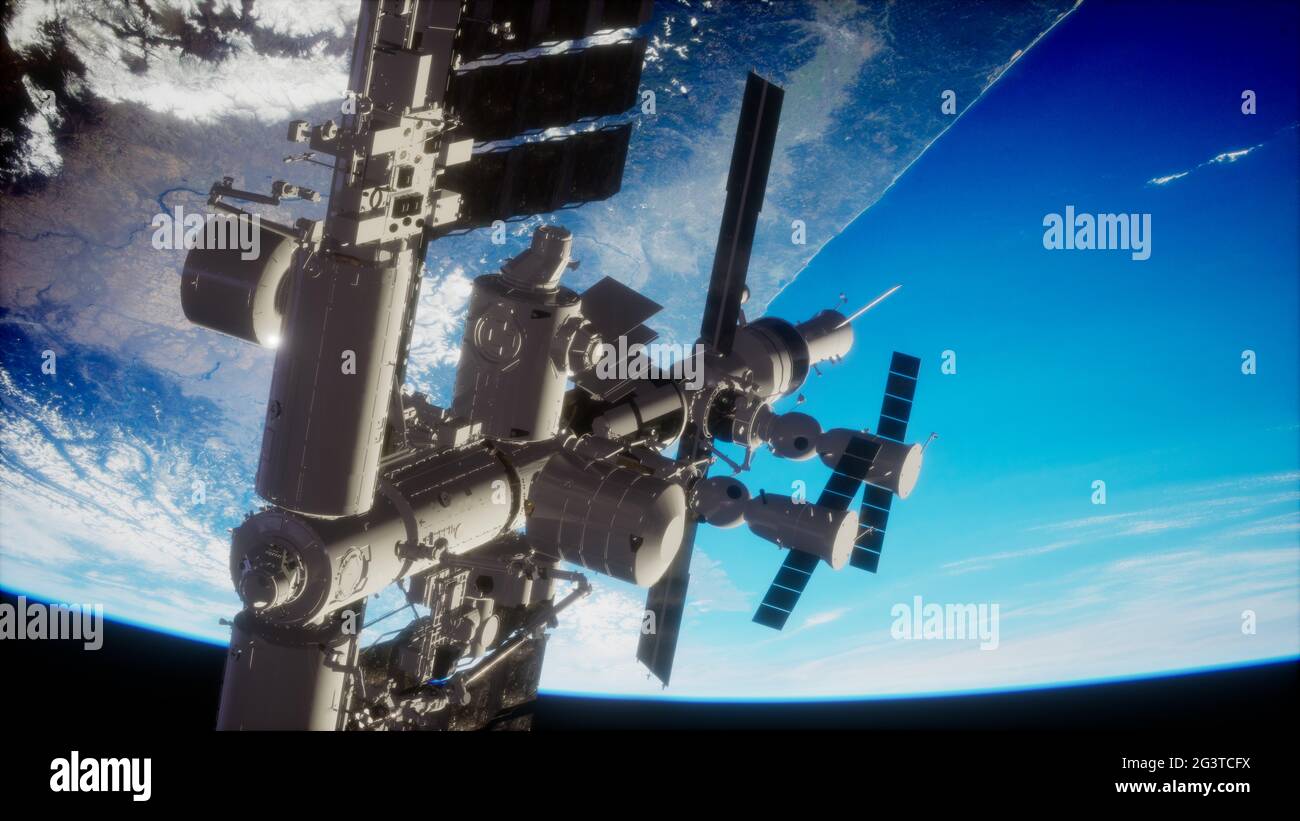 8K Earth and outer space station iss Stock Photo - Alamy