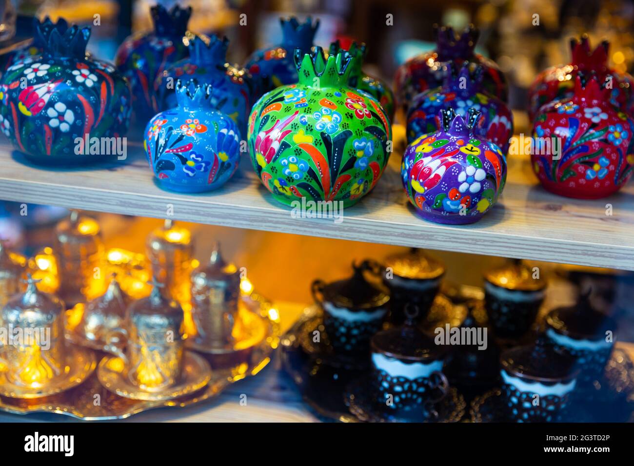 Traditional Turkish ceramics for sale on showcase of Istanbul bazaar ...