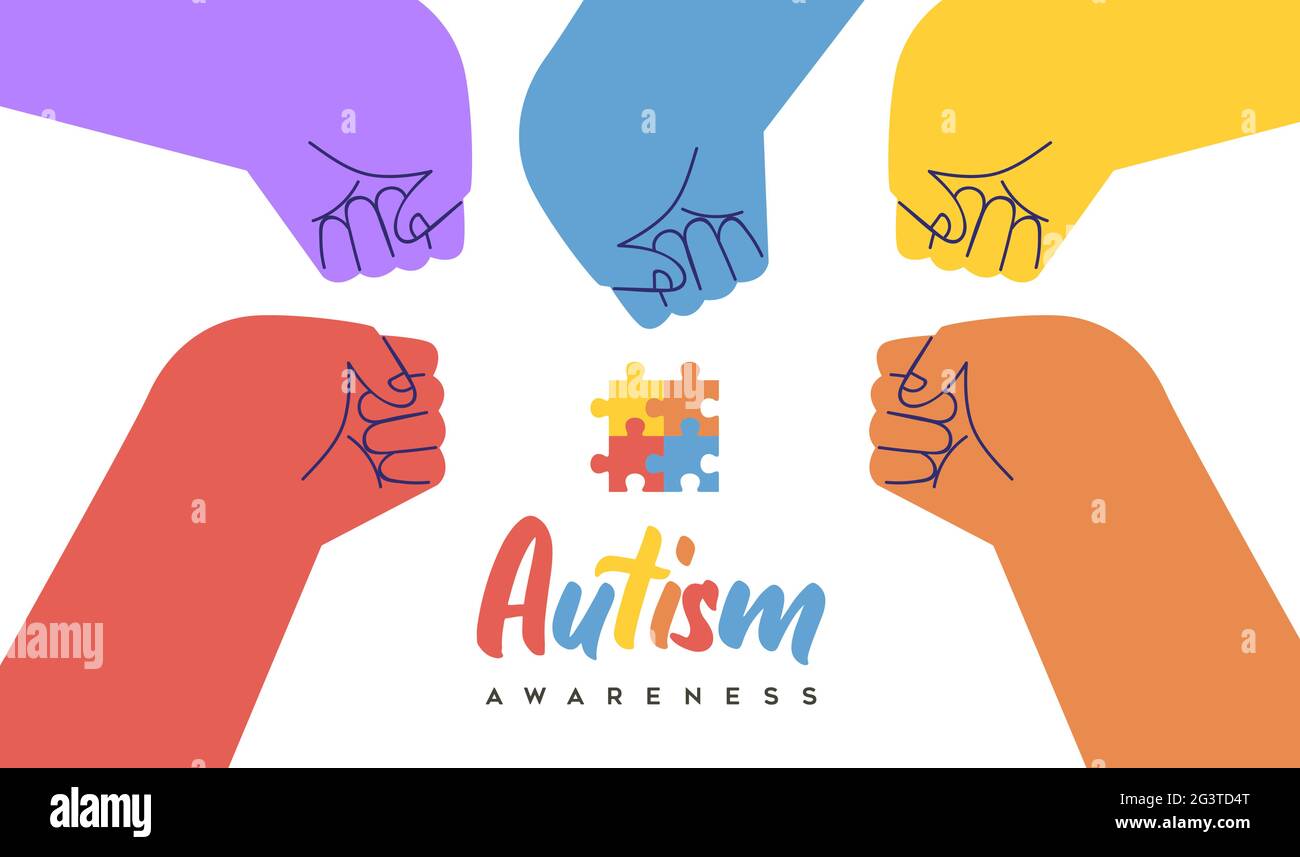 Autism awareness day greeting card illustration of diverse children ...