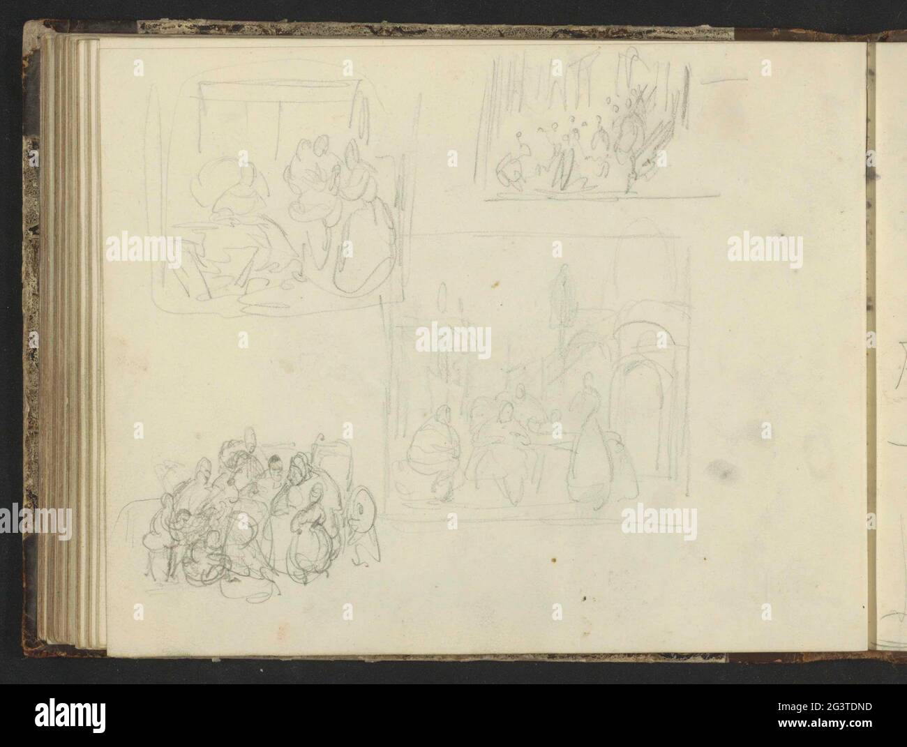 Composition studies with groups of figures. Three of the four drawings ...
