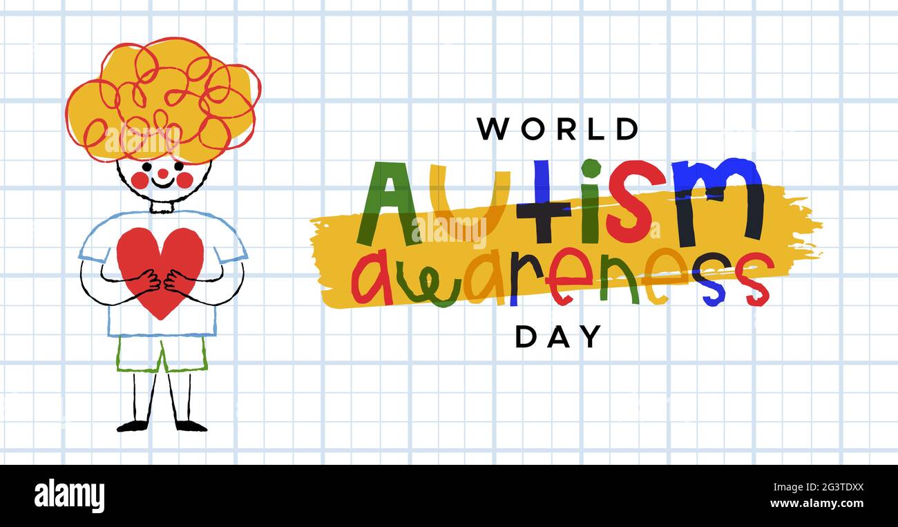 Autism Awareness Day greeting card illustration of cute child holding ...