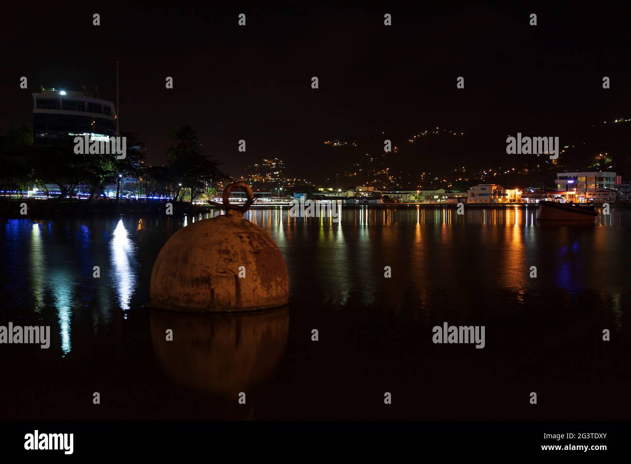 June 8, 2020 -Castries, Saint Lucia, the harbor at night time free from ...