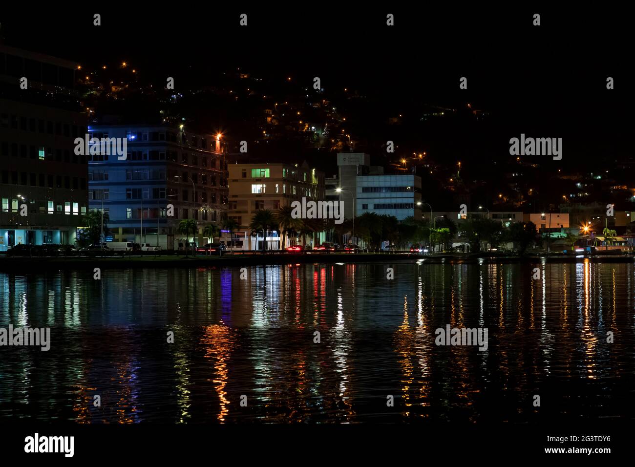 June 29, 2020 - Castries, Saint Lucia, The waterfront at nighttime ...