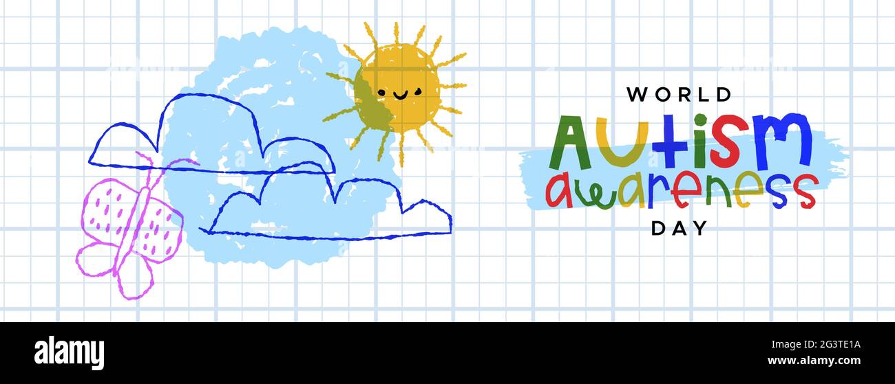 Autism Awareness Day web banner illustration of colorful childish ...
