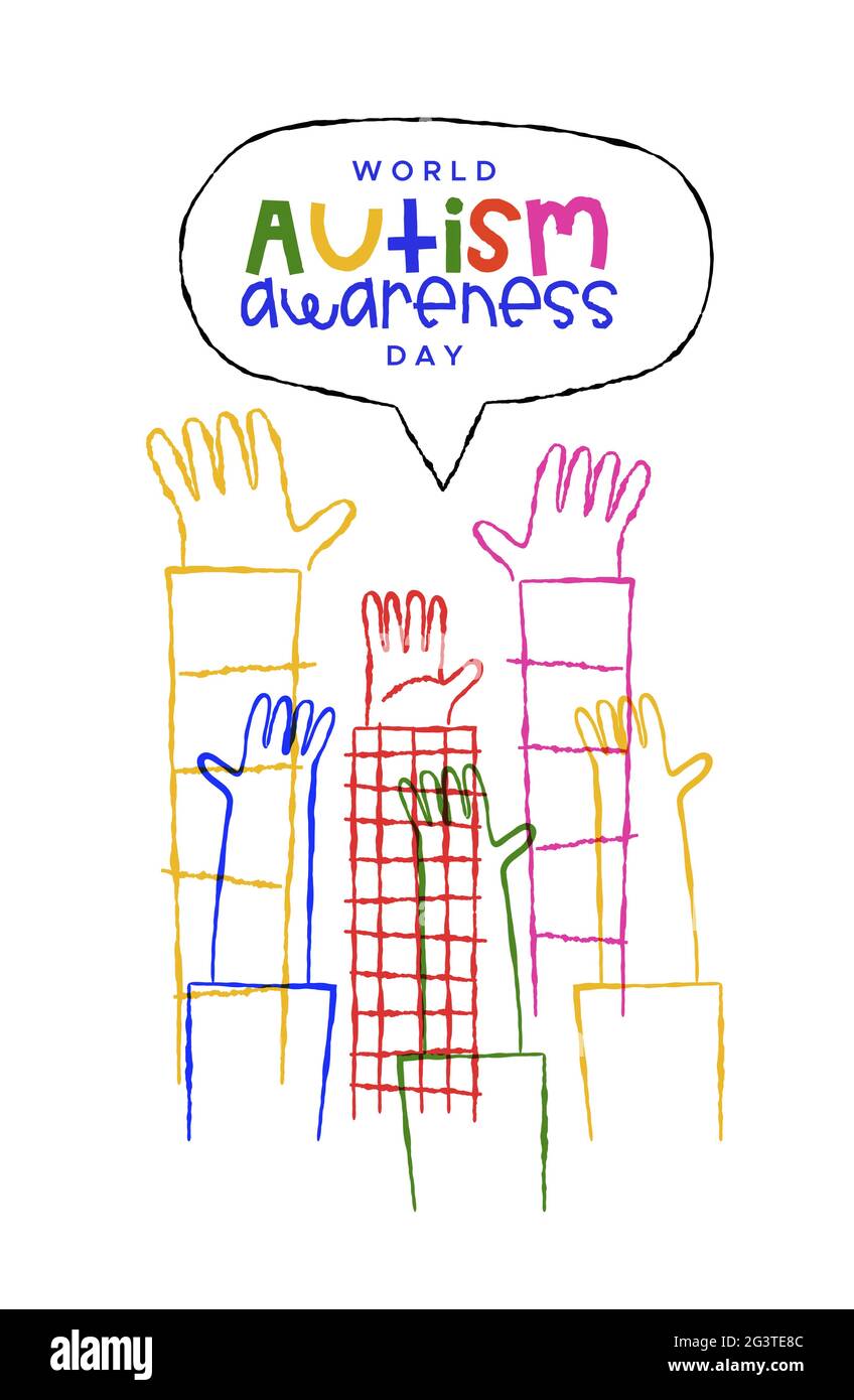 Autism Awareness Day greeting card illustration of colorful diverse ...