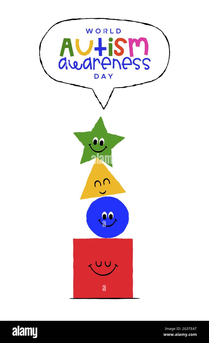 Autism Awareness Day greeting card illustration of basic geometric ...