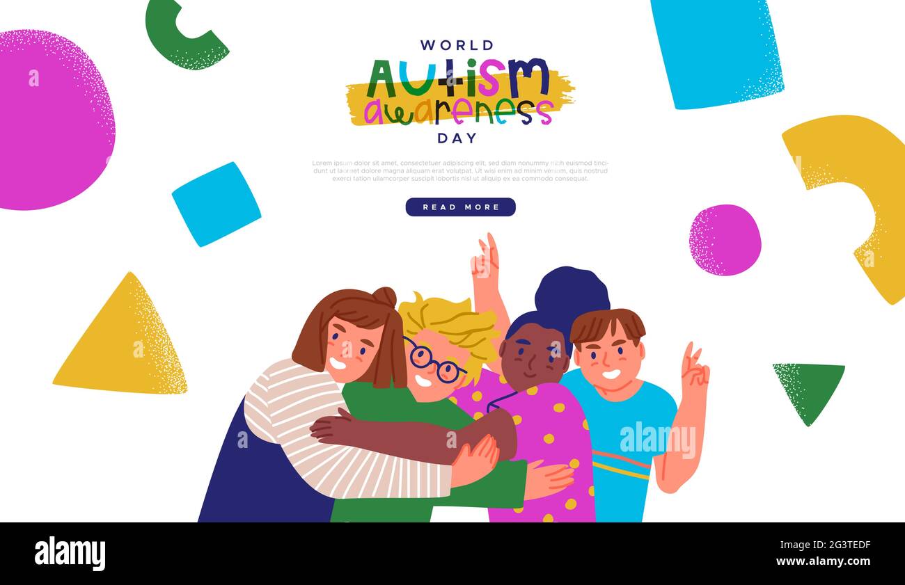 World Autism Awareness Day web template illustration of cute children ...