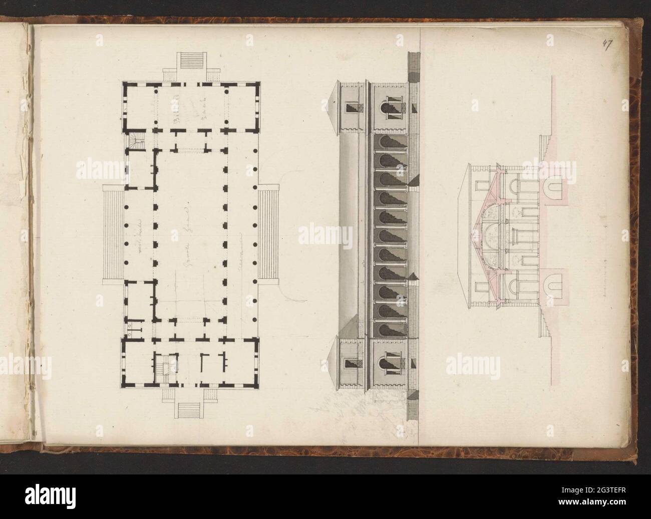 Floor plan, facade and cross-section about the width of a villa. Page ...