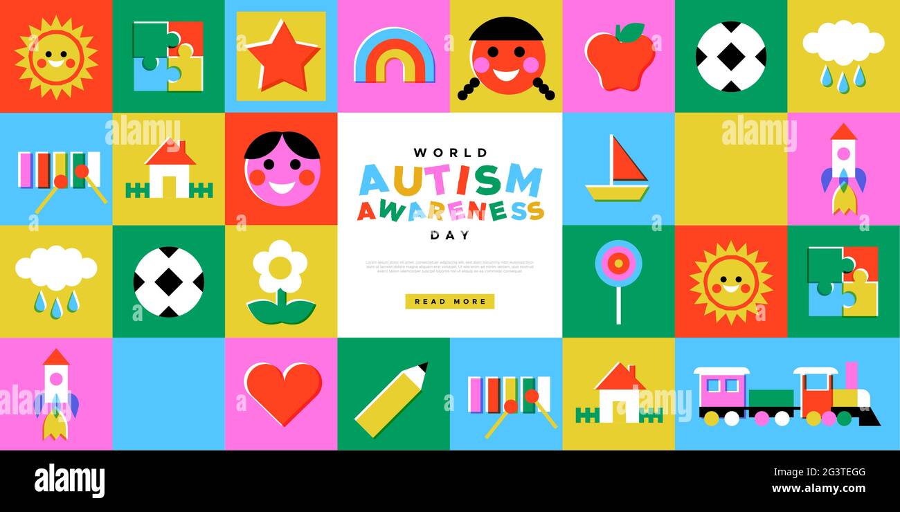 World autism awareness day web template illustration of colorful ...
