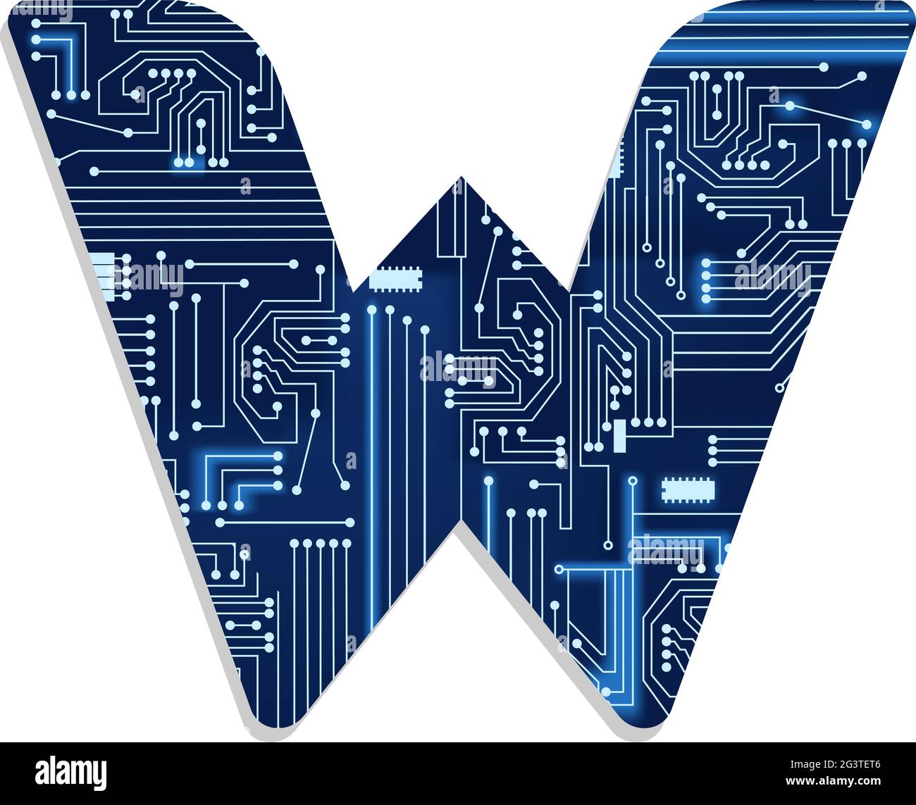 Letter "w" from technology's stylized alphabet with electronic circuit ...
