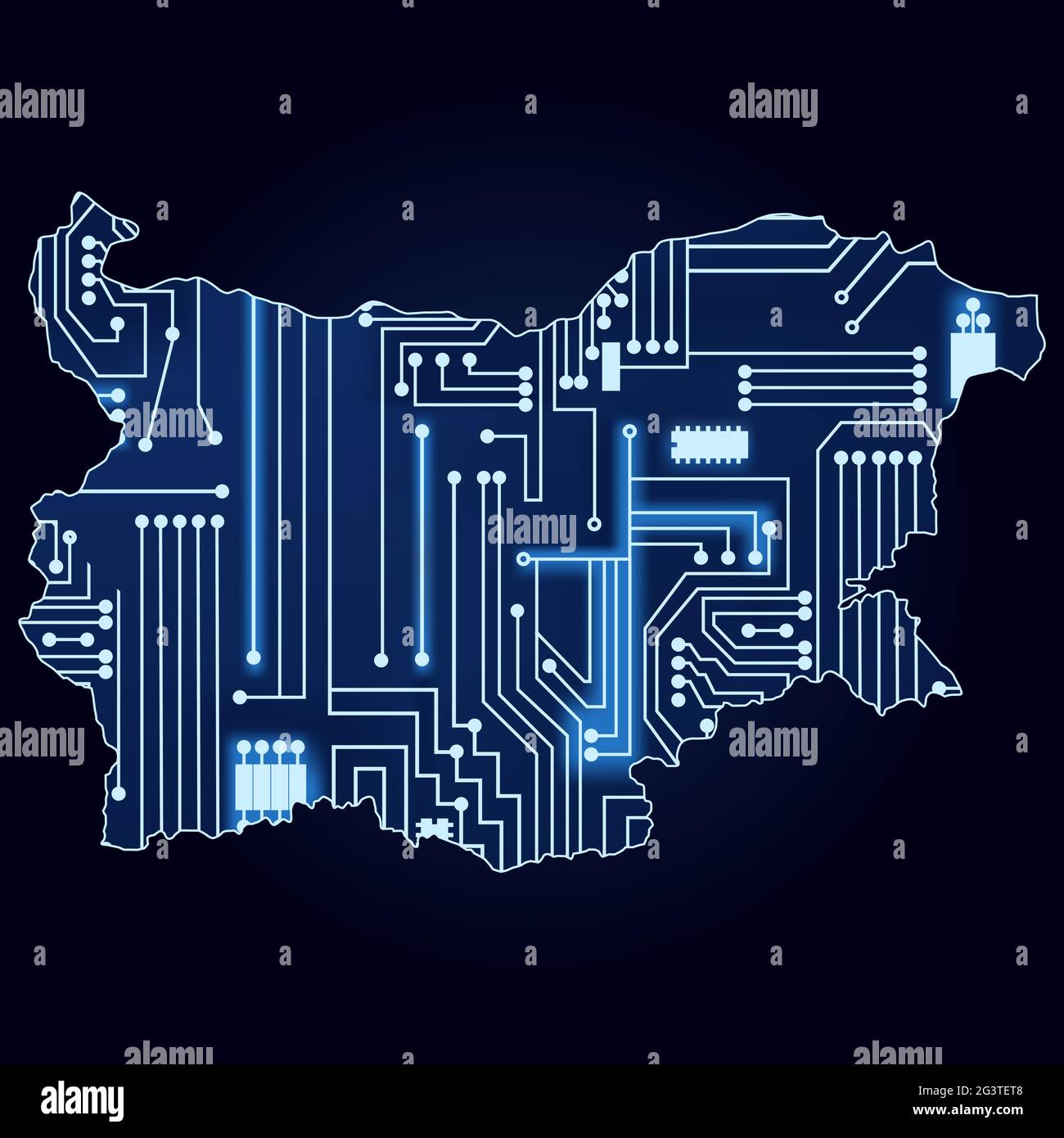 Contour map of Bulgaria with a technological electronics circuit Stock ...