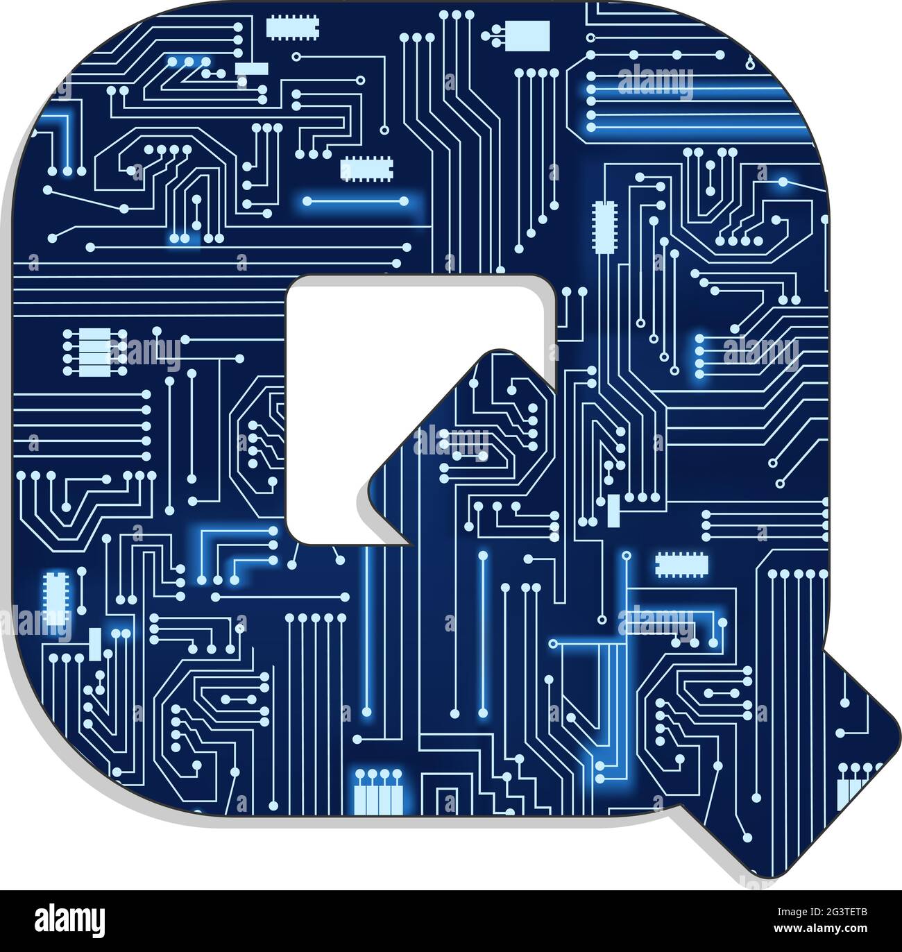 Letter "q" from technology's stylized alphabet with electronic circuit ...