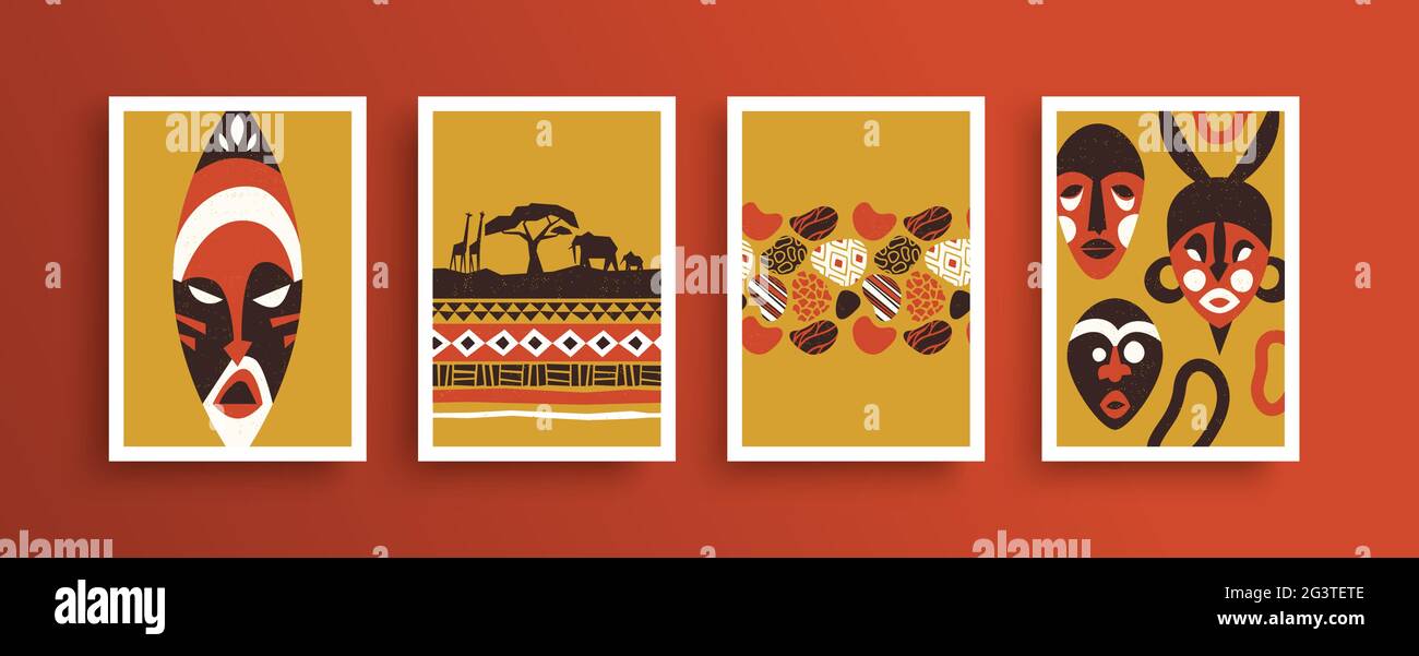 Set of african art illustration frames in traditional tribal painting ...