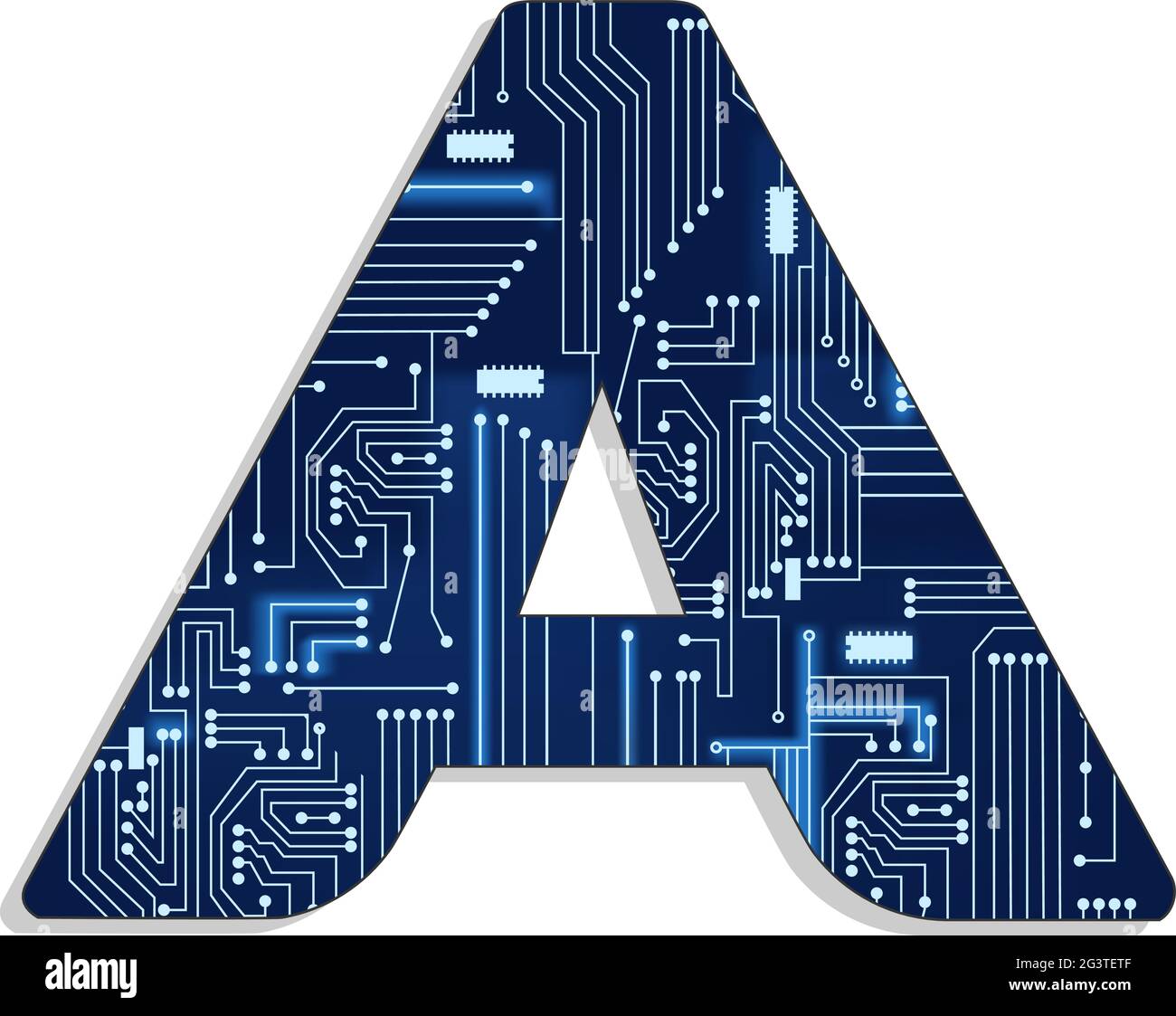 Letter "a" from technology's stylized alphabet with electronic circuit ...
