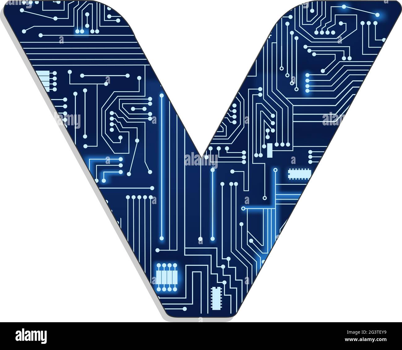 Letter "v" from technology's stylized alphabet with electronic circuit ...