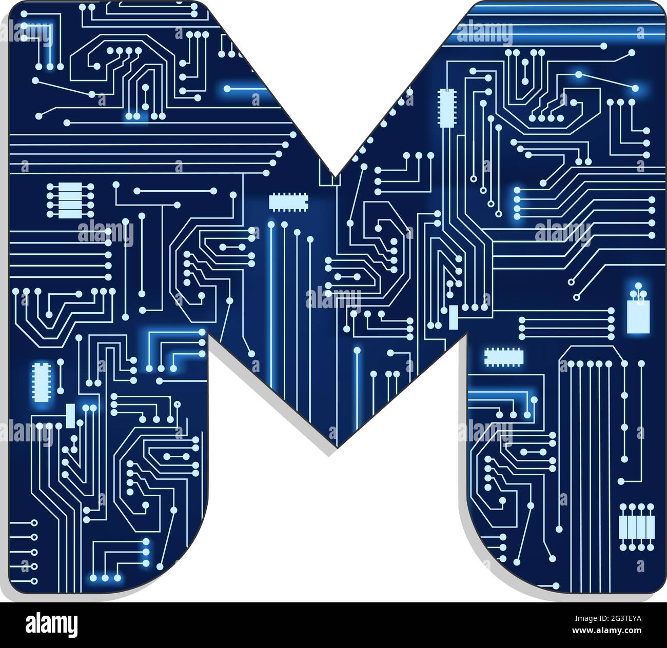 Letter "m" from technology's stylized alphabet with electronic circuit ...