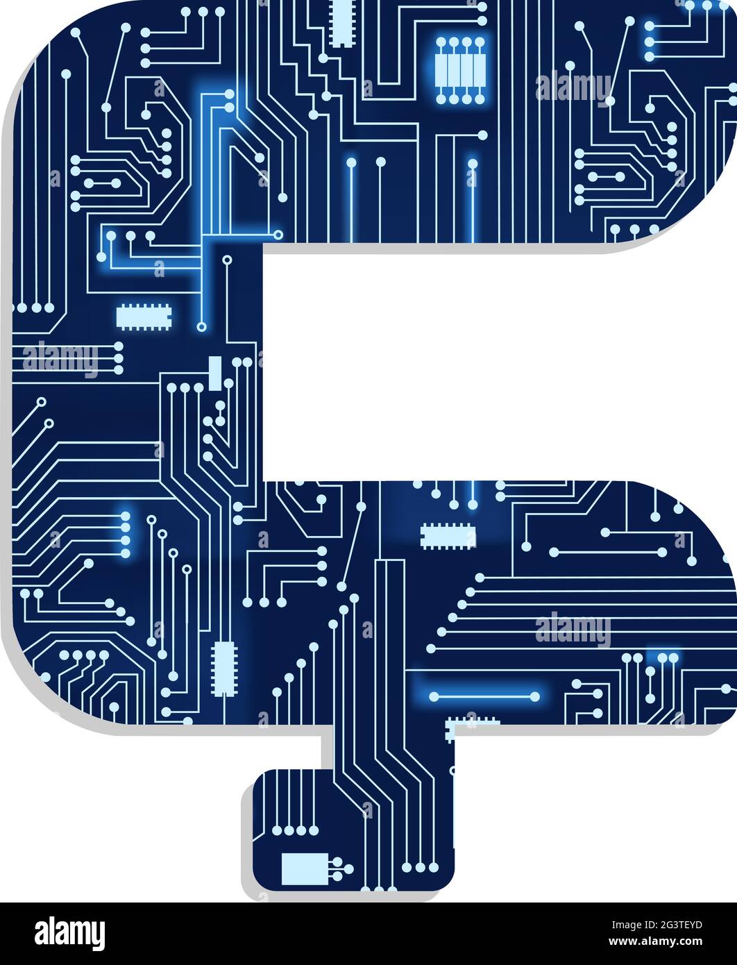 Letter "cedilla" from technology's stylized alphabet with electronic ...