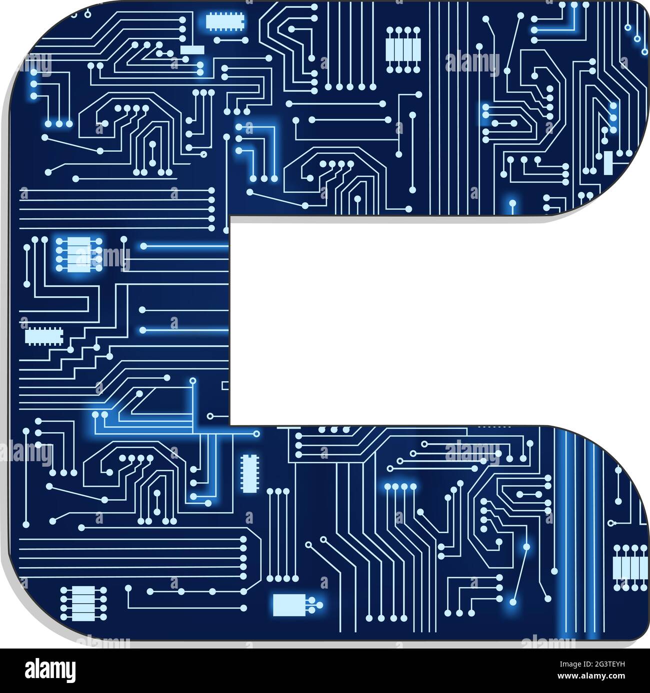 Letter "c" from technology's stylized alphabet with electronic circuit ...
