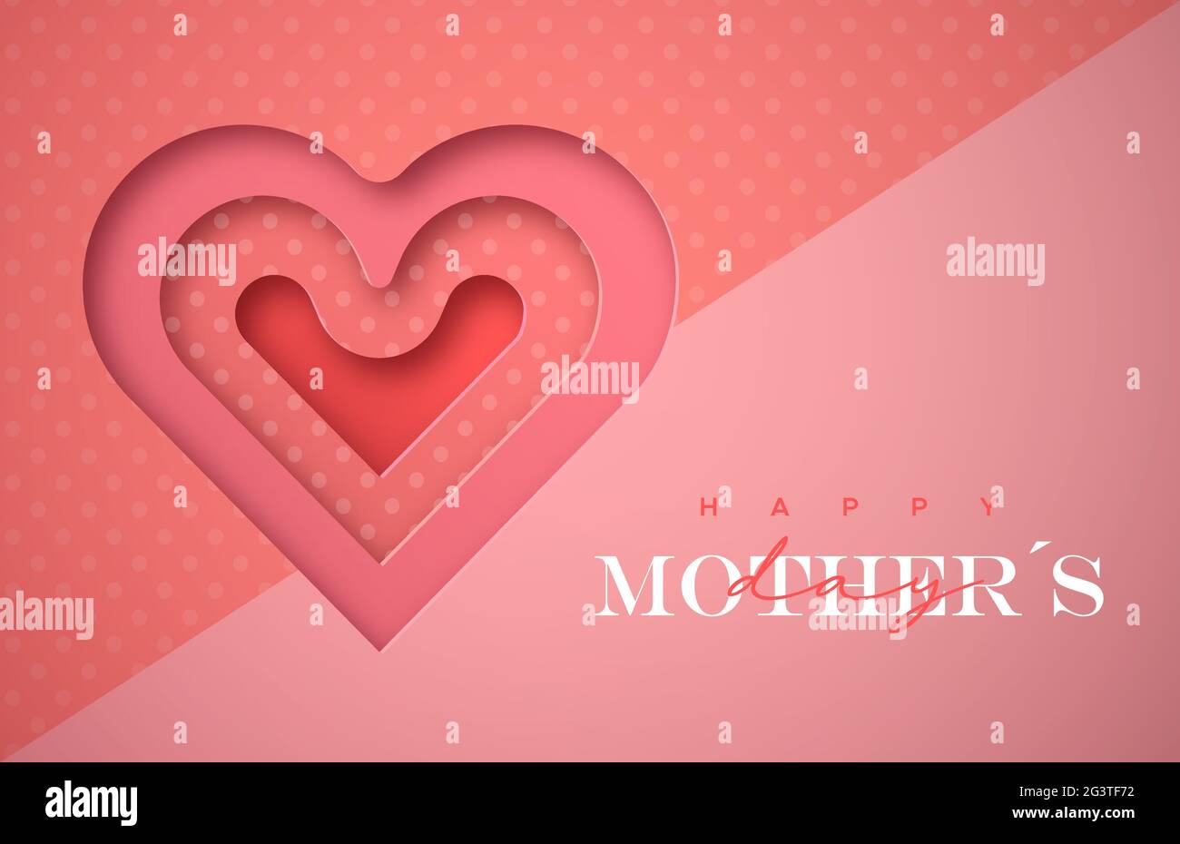 Happy Mother's Day greeting card illustration of 3d paper cut heart ...