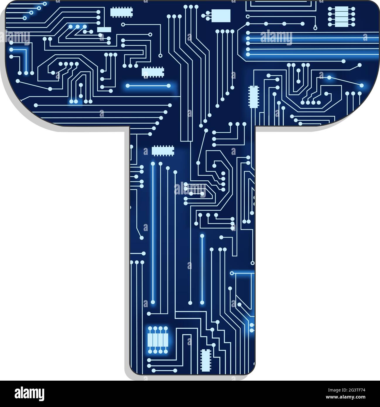 Letter "t" from technology's stylized alphabet with electronic circuit ...