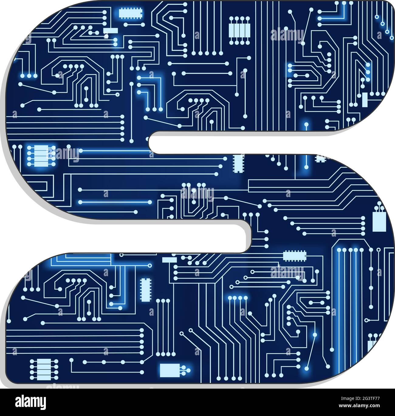 Letter "s" from technology's stylized alphabet with electronic circuit ...