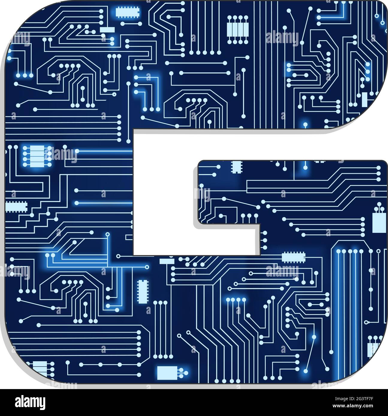 Letter "g" from technology's stylized alphabet with electronic circuit ...