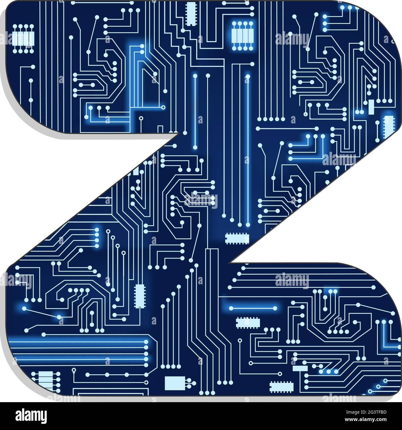 Letter "z" from technology's stylized alphabet with electronic circuit ...