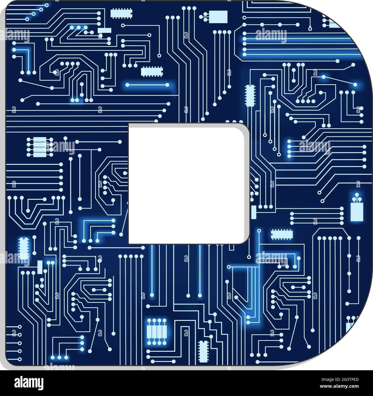 Letter "d" from technology's stylized alphabet with electronic circuit ...