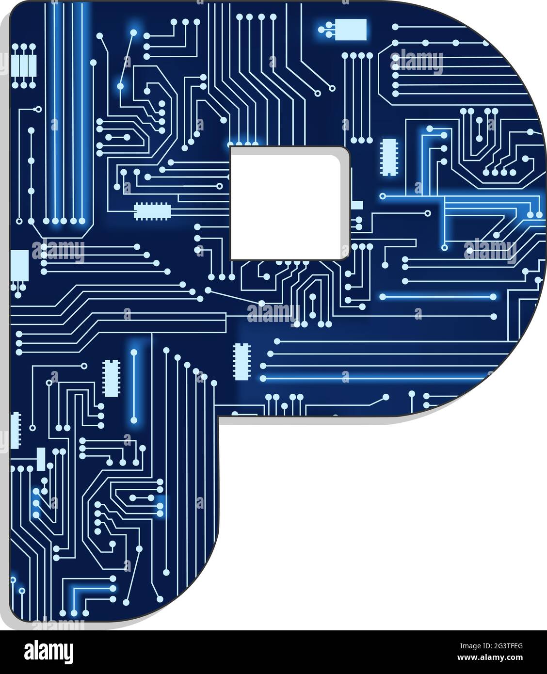 Letter "p" from technology's stylized alphabet with electronic circuit ...