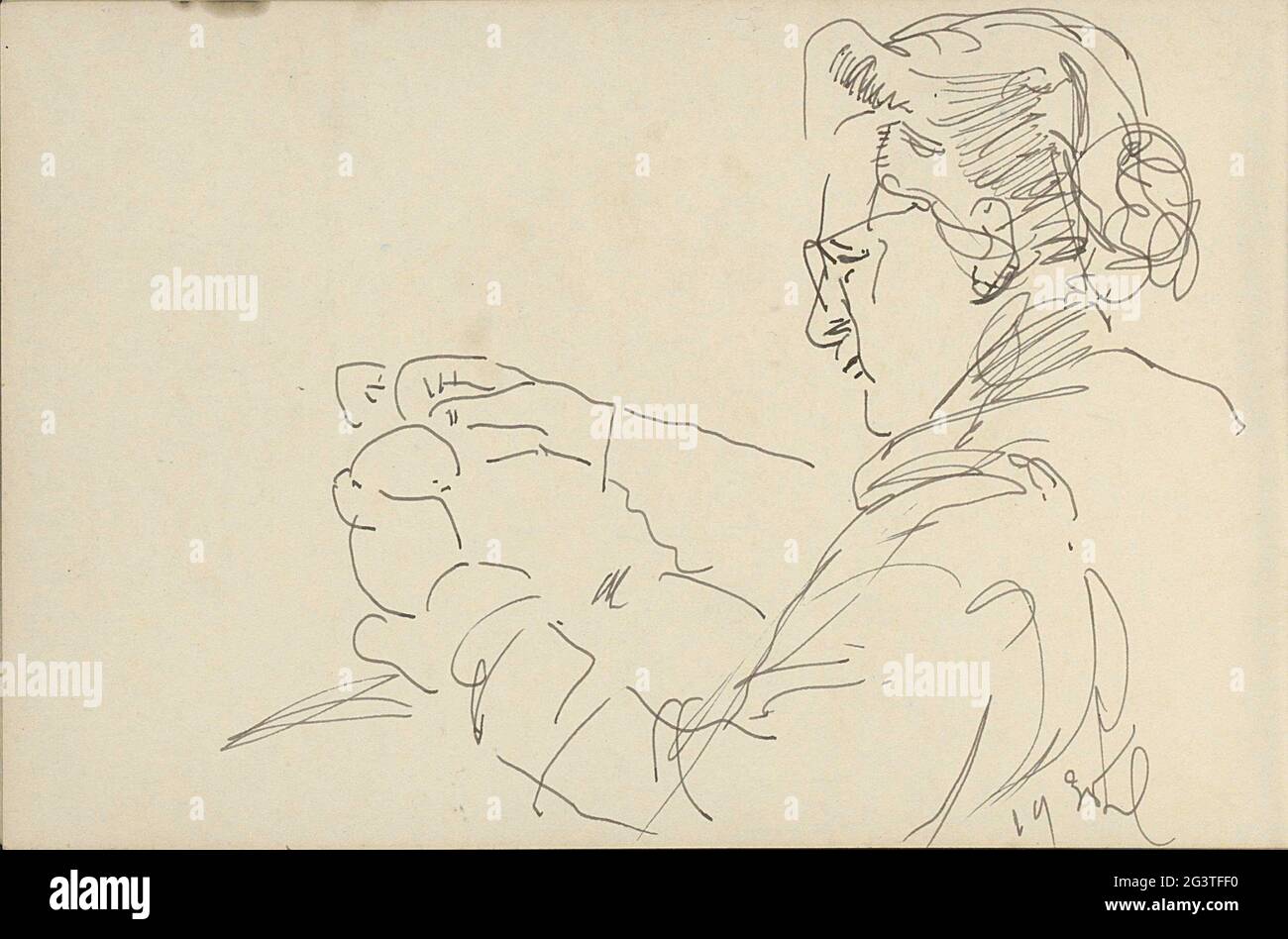 Hand-done Joanne Lion Cachet Cordes. Leaf 3 Verso from a sketchbook ...