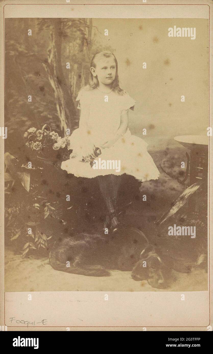 Portrait of princess Wilhelmina as a girl with her dog swell. Part of ...