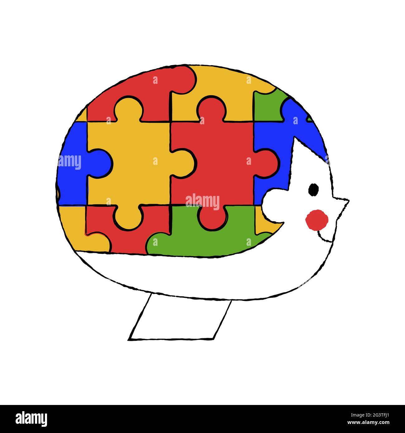 Little boy head made of colorful puzzle game pieces in cute children ...