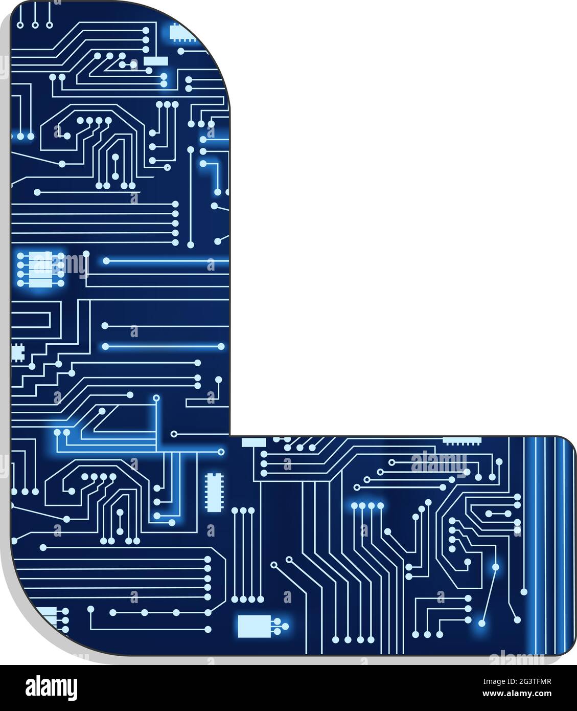 Letter "L" from technology's stylized alphabet with electronic circuit ...