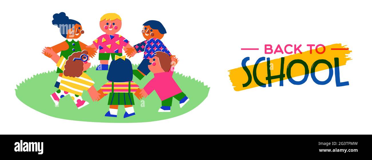 Back to school web banner illustration of happy young children friend ...