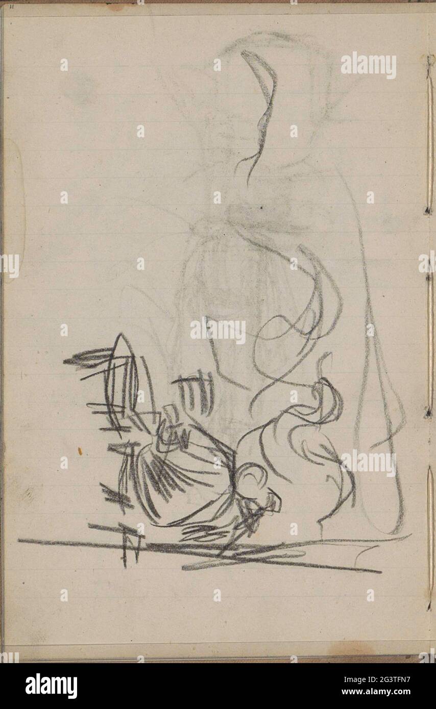Two seated figures. The figures are next to a low table. Page 11 from a ...