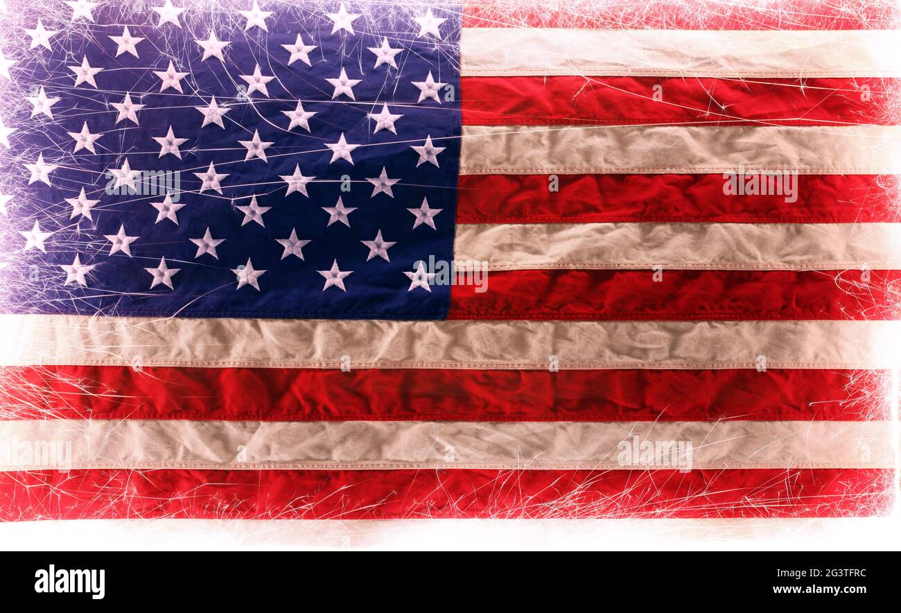 USA American flag lit up by sparklers for 4th of July celebrations ...