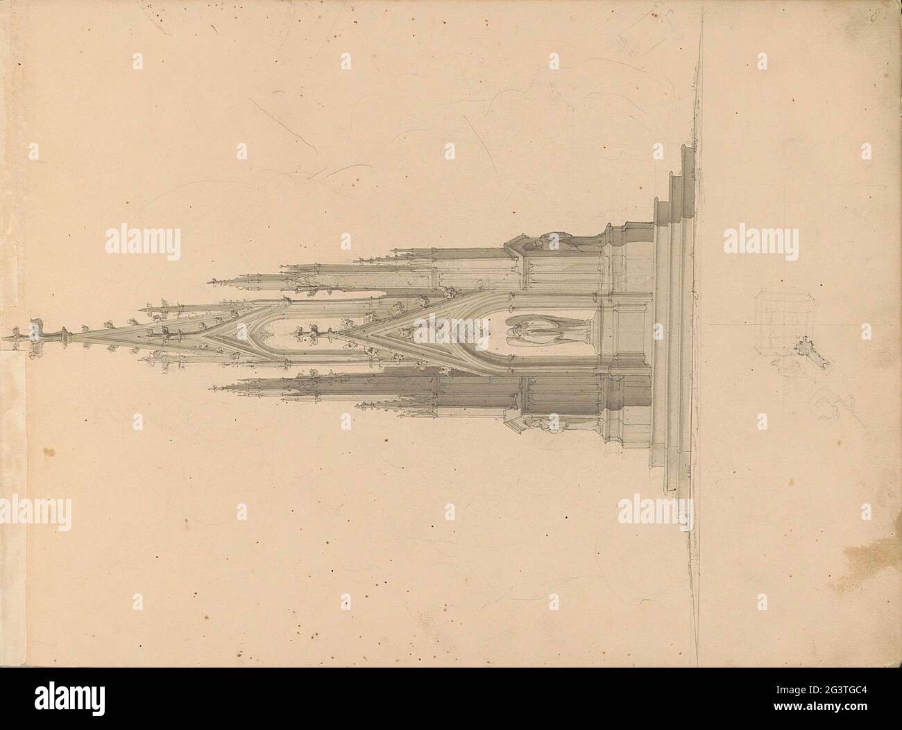Gothic monument. Also a study of a map. Leaf 8 Recto from a sketchbook ...