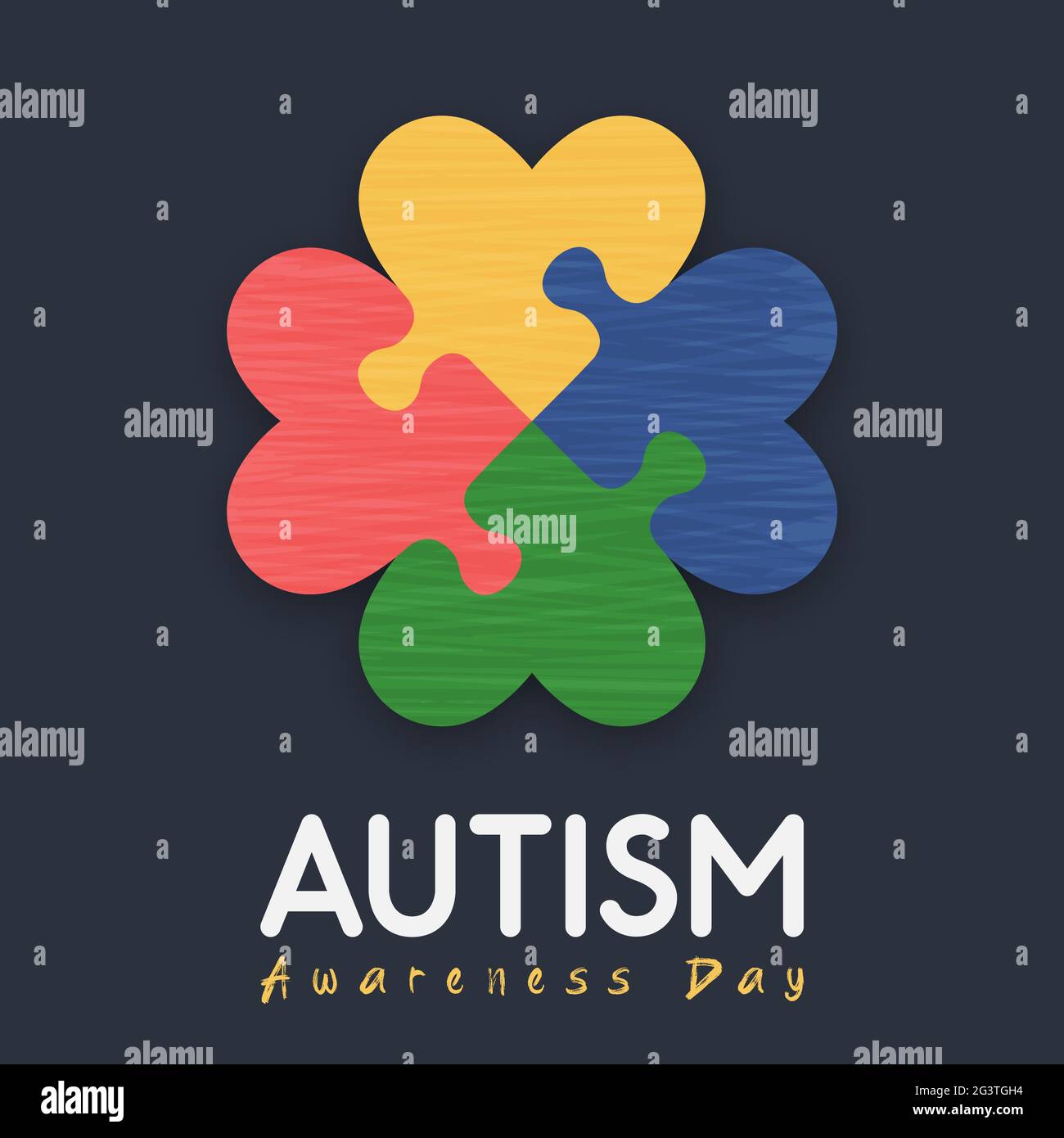 Autism awareness day greeting card illustration of colorful puzzle game ...